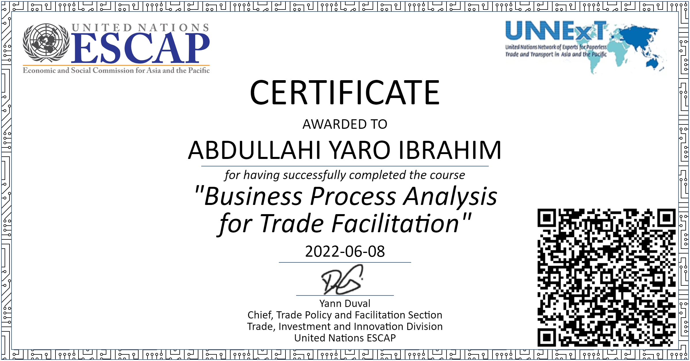 Completion Certificate: ABDULLAHI YARO IBRAHIM