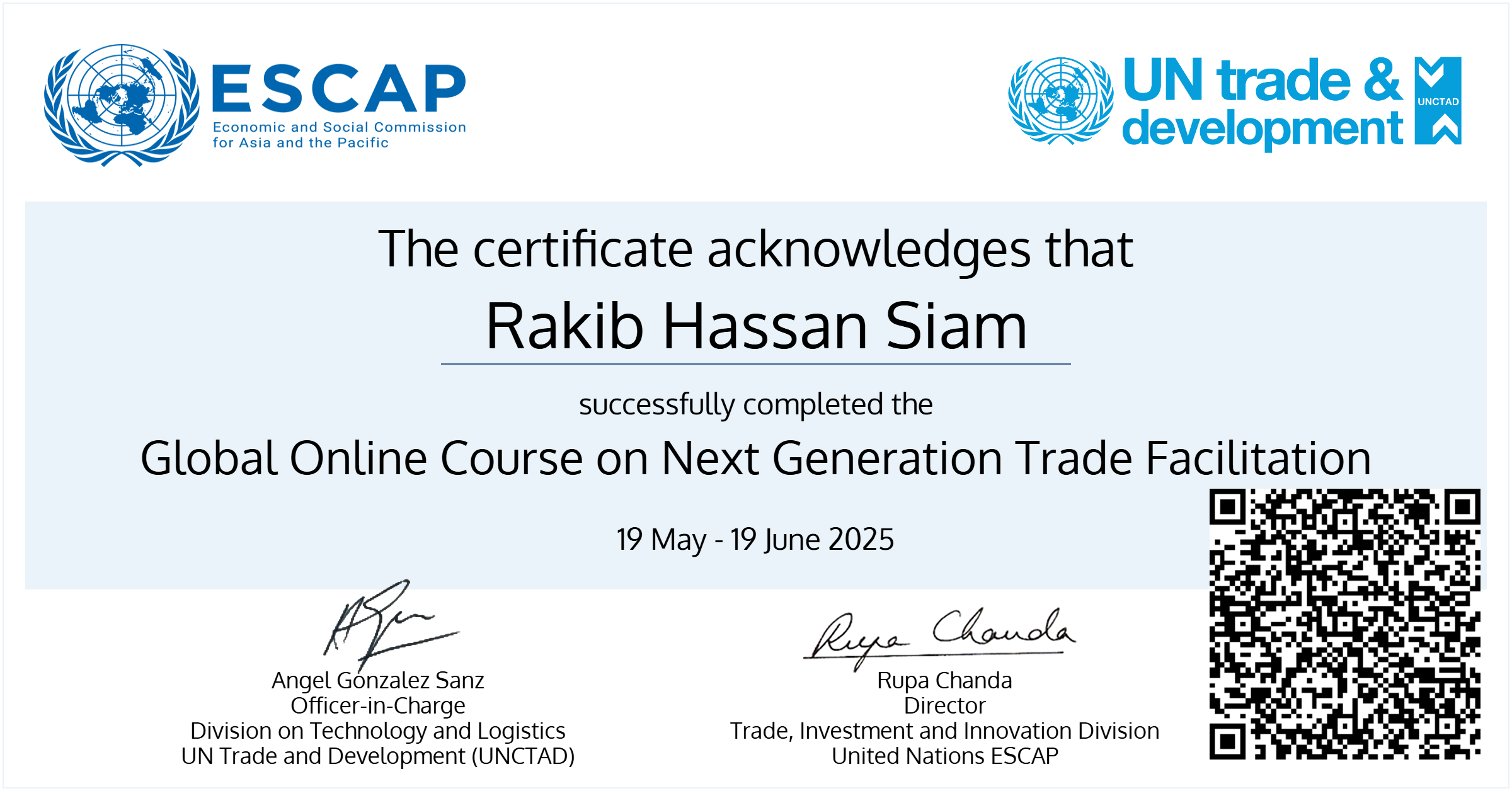 Completion Certificate: Rakib Hassan Siam