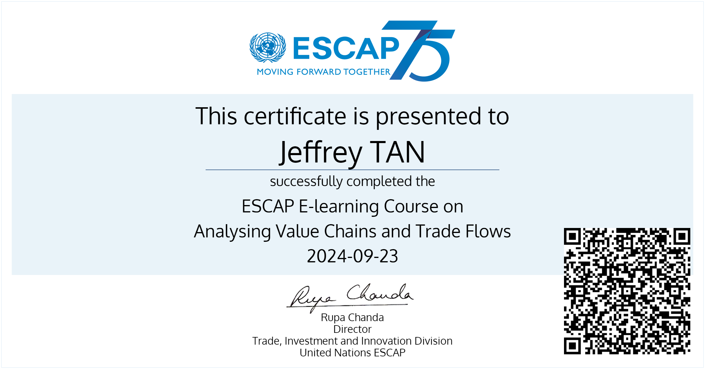 Completion Certificate: Jeffrey TAN